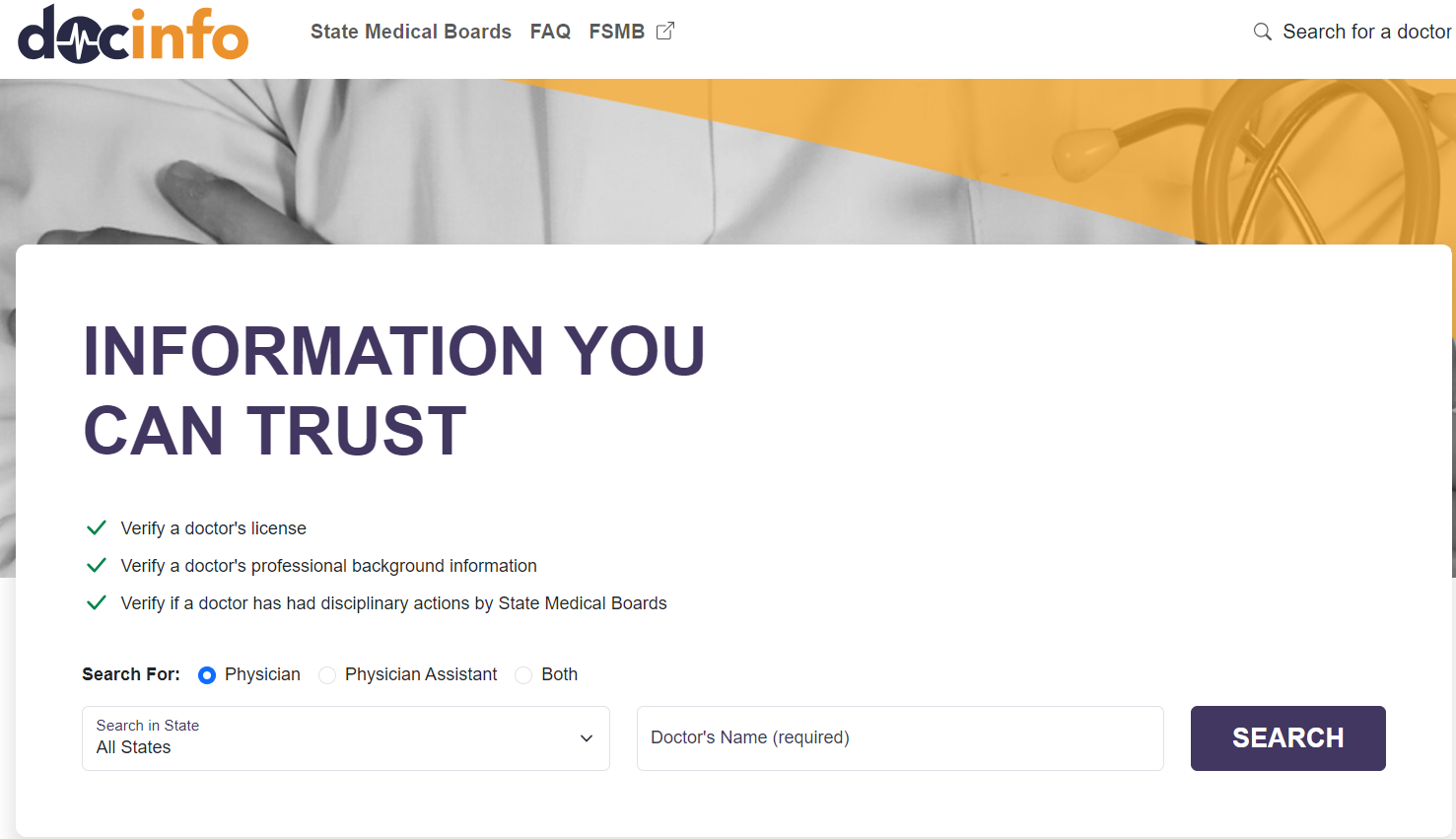 I am a patient who wants to review my doctor's information prior to ...